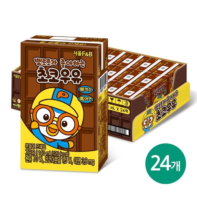 서울에프엔비 어린이간식 뽀로로가 좋아하는 초코우유 140mL X 48개입