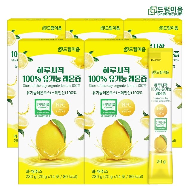 드림이음 하루시작 NFC 100 유기농 레몬즙 레몬수 280g 5박스