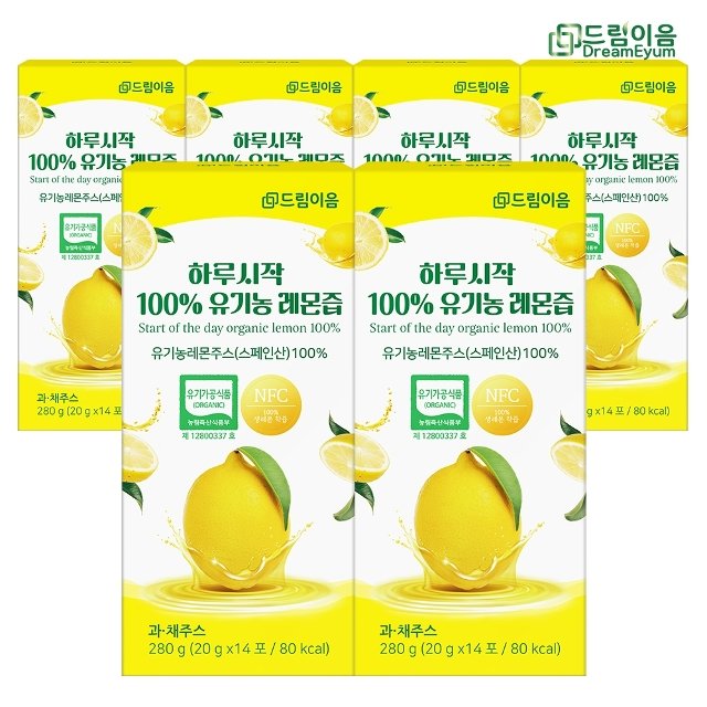 드림이음 하루시작 NFC 100 유기농 레몬즙 레몬수 280g x 6박스