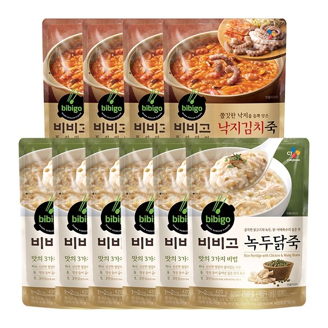 [CJ] 비비고 녹두닭죽420G 6개 +낙지김치죽420G 4개