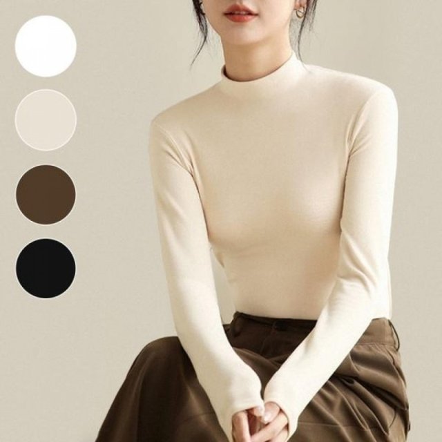 [1+1세트] 겨울 여자 기모 목폴라 스판 터틀넥 긴팔티셔츠_4color