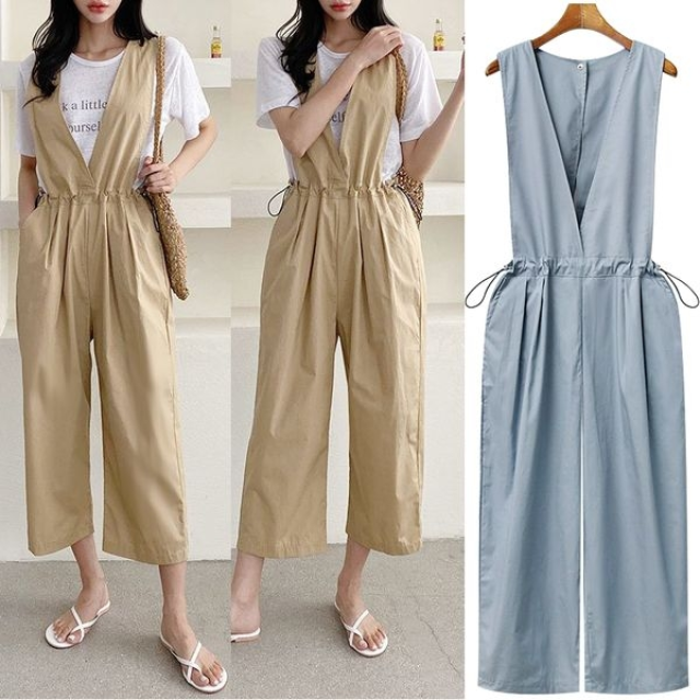 [어바웃엘]허리스트링 겹V넥 멜빵 점프수트HW107_P308869215