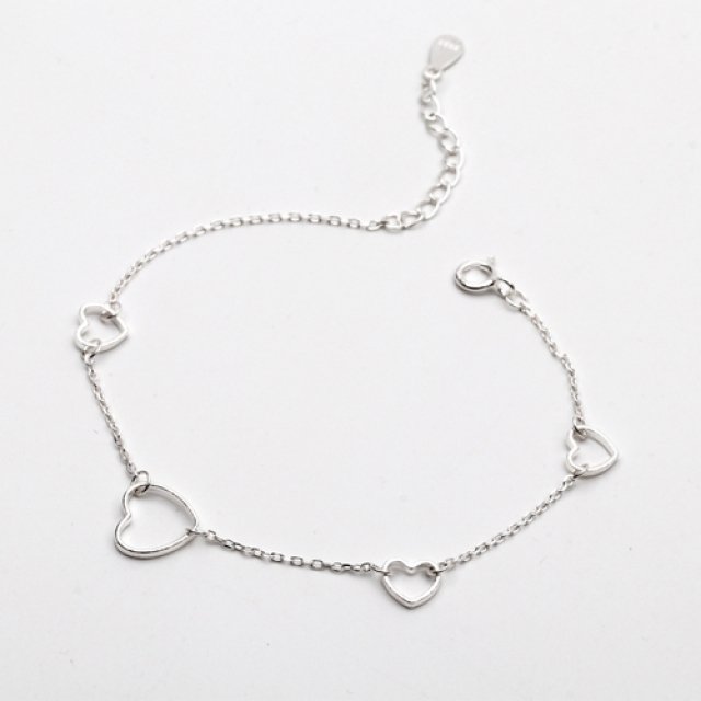 [애슬릿] 전체 실버 라인 하트 체인 팔찌