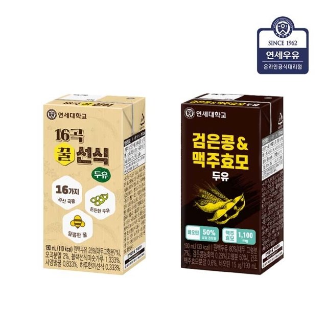 [연세] 16곡 꿀선식두유/맥주 효모 두유 190ml 96팩