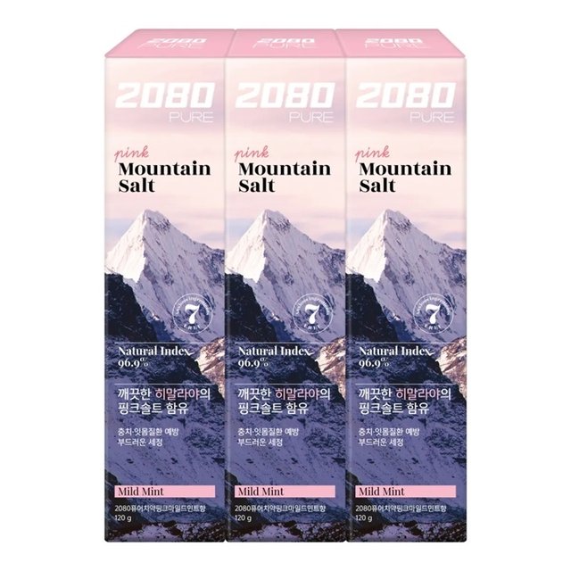 2080 히말라야 퓨어 마운틴 솔트치약 120g 3입x4개(총 12개)(핑크,차콜,크리스탈)