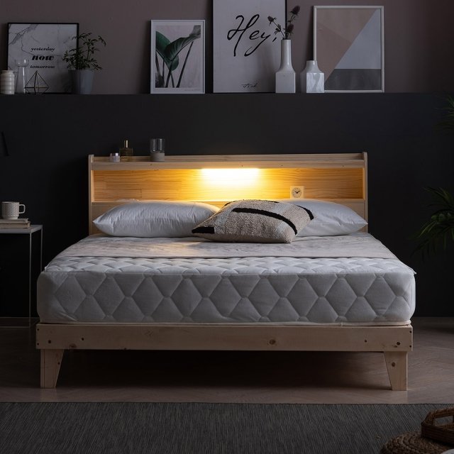 포스트모던 레이 LED 원목 침대Q(40T독립)