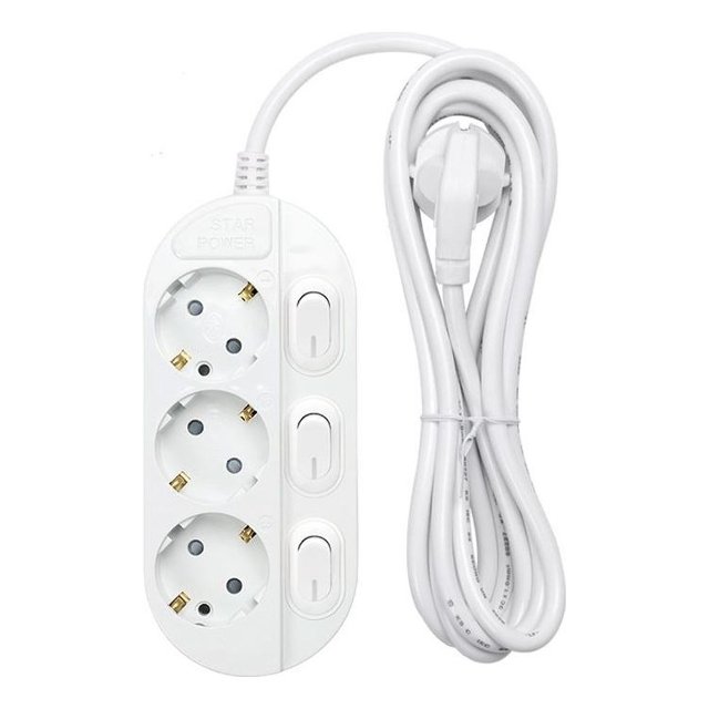 평화멀티탭접지개별스위치 3구 2M - 38456 (W02E164)