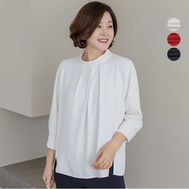 [김여사]로젤라 A라인 셔링 하이넥 블라우스 3col_P358358208