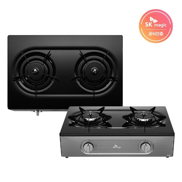 SK매직 2구 가스렌지 GRA-851SR 메탈실버 원터치점화 안심센서