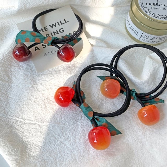 [3COLOR] 상큼한 체리 도트 리본 헤어 머리끈 3P SET