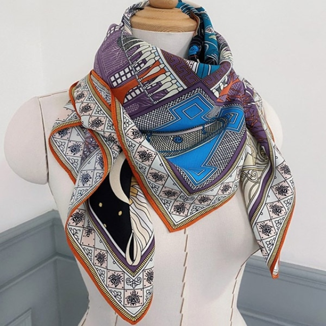 [애슬릿] 봄 가을 가든 패턴 정사각 쁘띠 미니 스카프