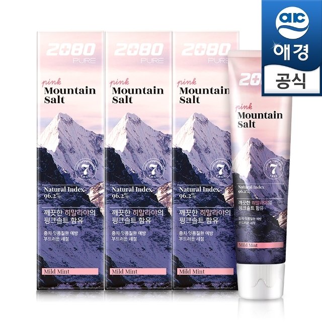 2080 퓨어 마운틴 핑크 솔트치약 120g x 3개