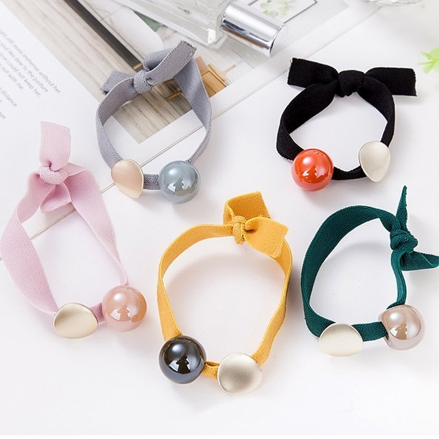 [5COLOR] 파스텔 구슬 메탈 헤어 머리끈 5P SET