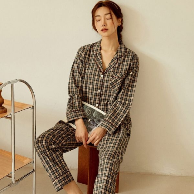 [바풀 주니어]LL W2060-31 여성잠옷 선염 면 파자마 카라넥 투피스 잠옷세트_P312481660