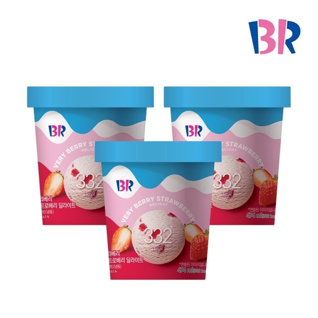 [배스킨라빈스] 베리베리 스트로베리 딜라이트 아이스크림 474ml, 3개
