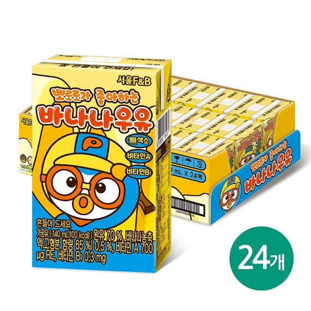 서울에프엔비 어린이간식 뽀로로가 좋아하는 바나나우유 140mL X 48개입