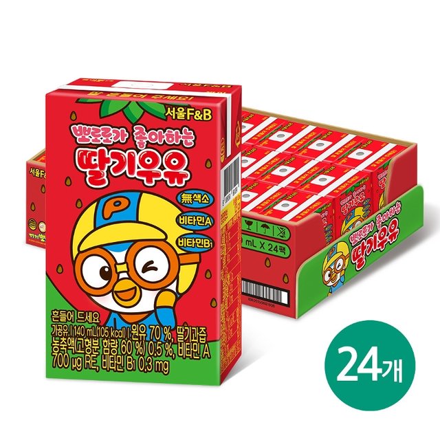 서울에프엔비 어린이간식 뽀로로가 좋아하는 딸기우유 140mL X 48개입