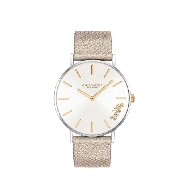 코치 여성 페리 실버다이얼 샴페인 가죽줄 14503157