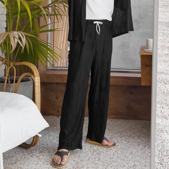 [칸디스](하이스판/3COL)와이드 밴딩 웨이브 플리츠바지_P344121661