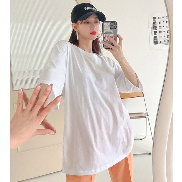 365일 코튼 박스티 5color 롱 반팔 7부 레이어드 티셔츠 코튼 100 빅사이즈 4488 국내생산