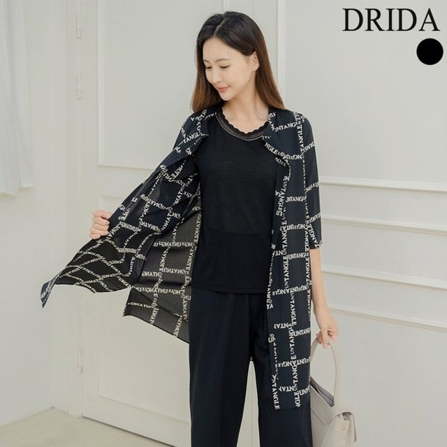 [드리다]여성 레터링 쉬폰 7부 오픈 롱 블라우스 여름 40-50대 미시 중년여성 엄마옷 하객 출근_P345529536