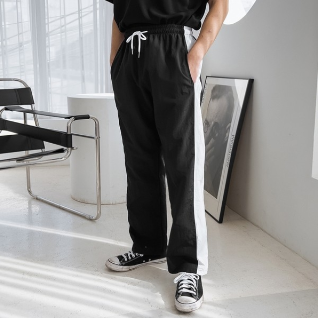 [칸디스]2COL/허리밴딩 와이드 배색 팬츠_P344121967