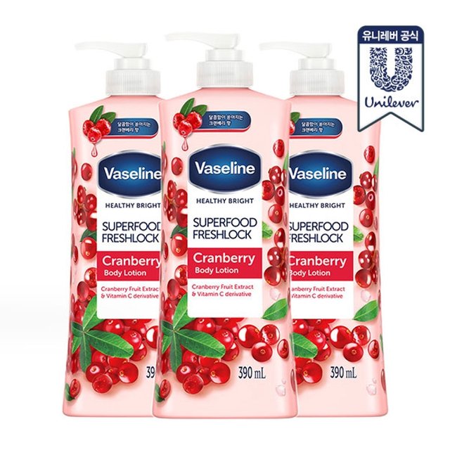 바세린 바디로션 크랜베리 390ml 3개