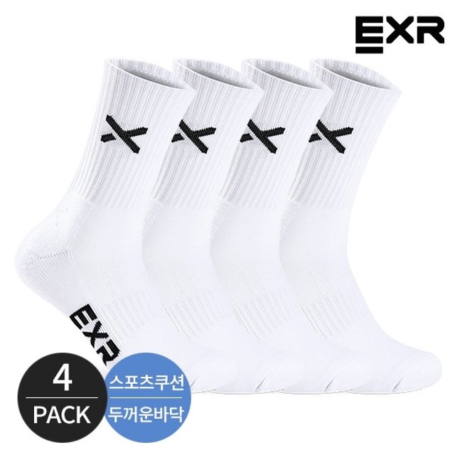 EXR 남성 스포츠 쿠션 베이직 스탠다드 장목양말 4P_WHBK