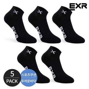 EXR 여성 스포츠 쿠션 베이직 컬러로고 발목양말 5P_BK