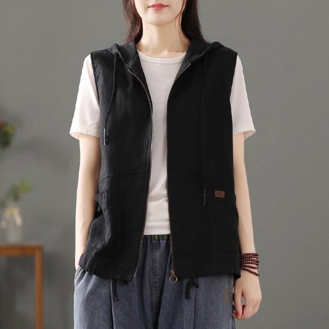후드 집업 베스트 린넨 조끼 간절기 캐주얼 베스트