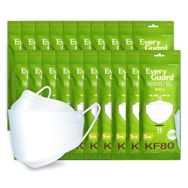 [메이클린] 에브리가드 미세먼지 황사마스크 KF80(대형) 5매입X20매/총100매