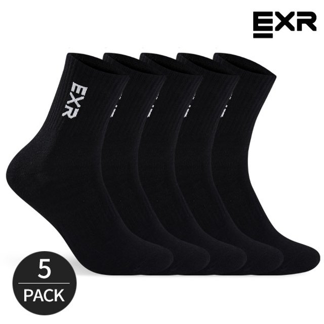 EXR 남성 로고포인트 스탠다드 중목양말 5P_BK