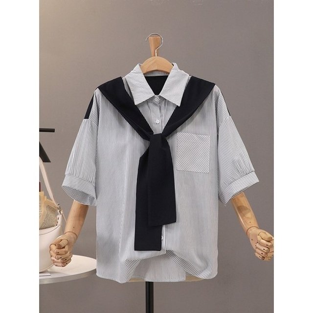 [모노시크]드엘큰 스트라이프 숄더 배색 셔츠MNBS376_P360793262